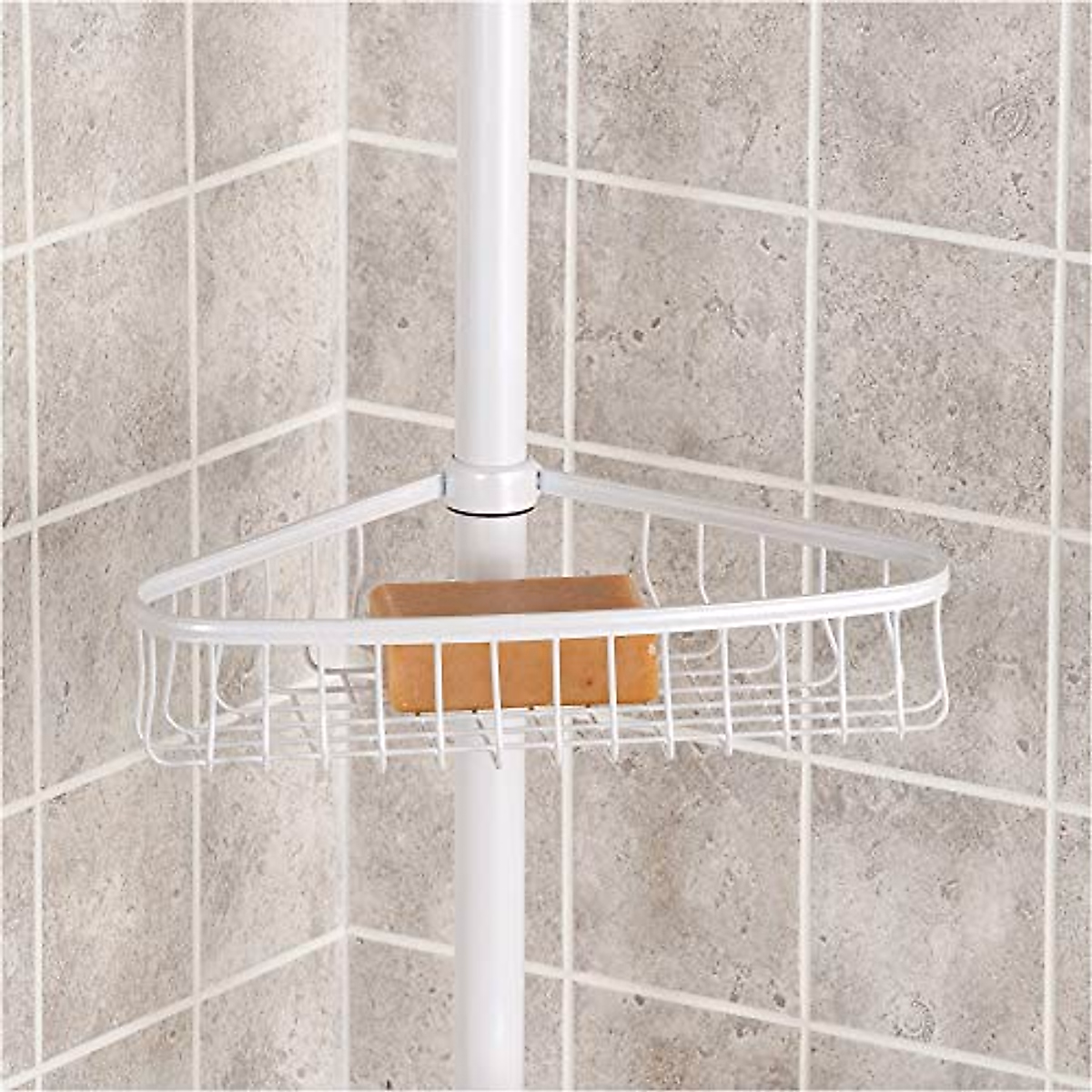 iDesign York Steel Tension 4-Shelf Extendable Corner Storage Caddy - 8" x 11" x 108", Pearl White
