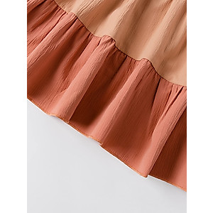 Verdusa Toddler Girl's Colorblock Ruffle Hem A Line Square Neck Sleeveless Mini Dress White Brown 120