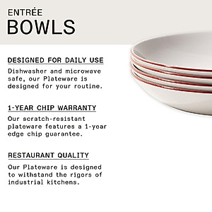Made In Cookware - Set of 4 - Entrée Bowls - White With Red Rim - Porcelain - Crafted in England