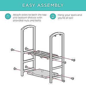 Best Choice Products 5-Piece Indoor Outdoor Wrought Iron Firewood Log Storage Rack Holder Firepit Tools Set for Fireplace, Fire Pit, Stove w/Hook, Broom, Shovel, Tongs - Black
