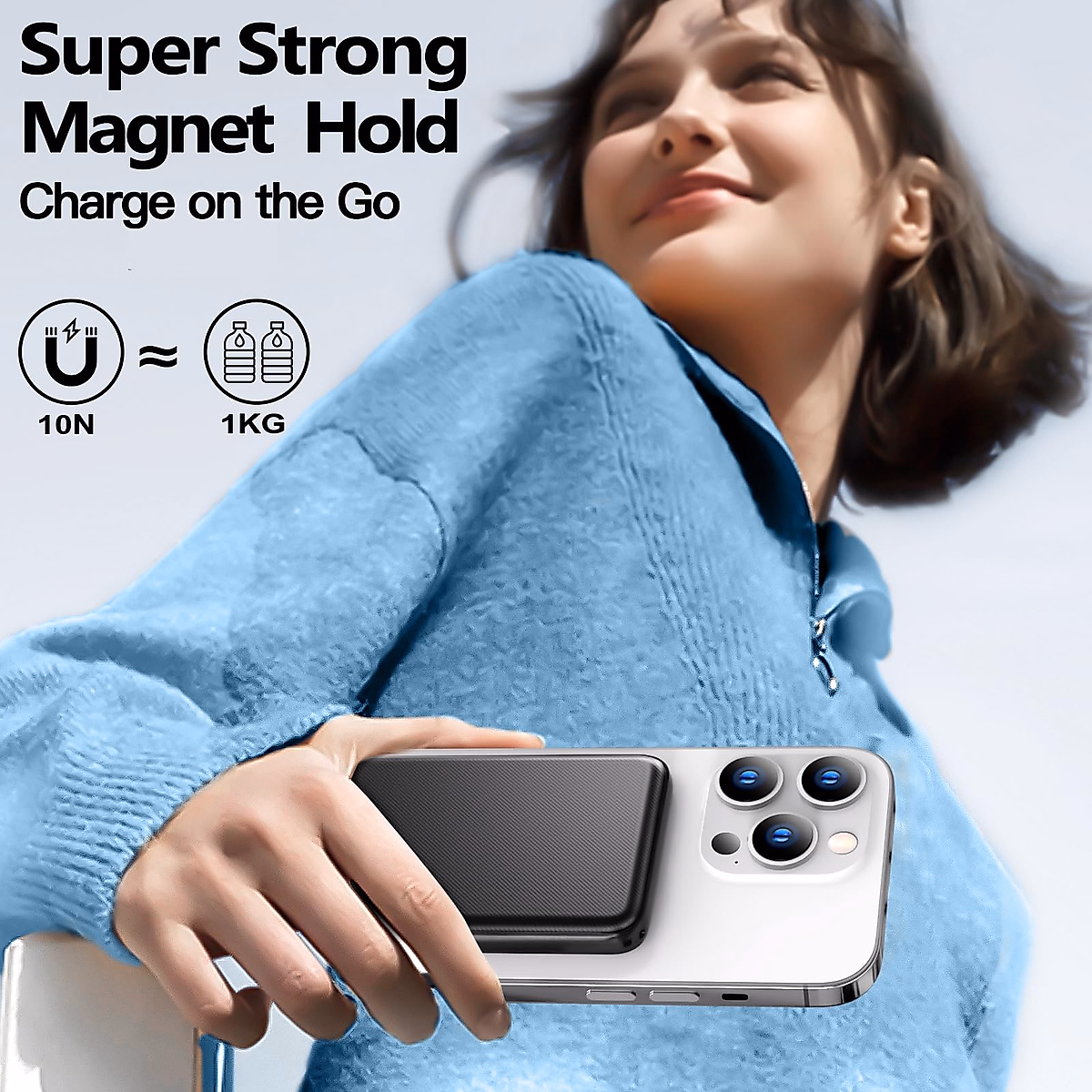 kurdene Wireless Portable Charger, 3 in 1 Magnetic Power Bank Compatible with iWatch Charger,5000mAh Mag-Safe Batteries Pack,Compatible with iPhone 15/14/13/12 Series, Apple Watch, Airpods-Black