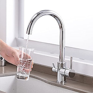 3 Way Kitchen Faucet for Filter Water System, Kitchen Taps Chrome Plated Brass Rotary Multifunction 3 in 1 Kitchen Sink Tap-B