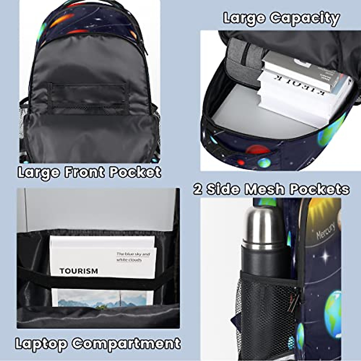 YPPAHHHH Universe Space Galaxy Solar System Backpack for School Girls Boys Kids School Backpack Elementary Students Bookbag Laptop Daypack with Chest Buckle, Teens Hiking Travel Rucksack