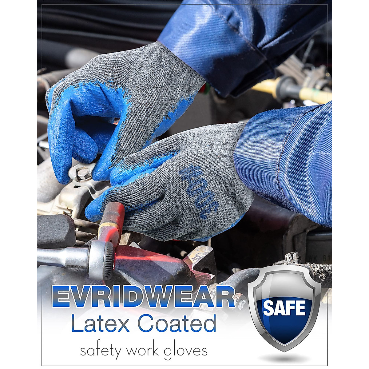 Haysandy 36 Pairs Rubber Latex Double Coated Gloves Large Gardening Gloves Blue Construction Gloves for Men Rubber Coated Gloves for Outdoor