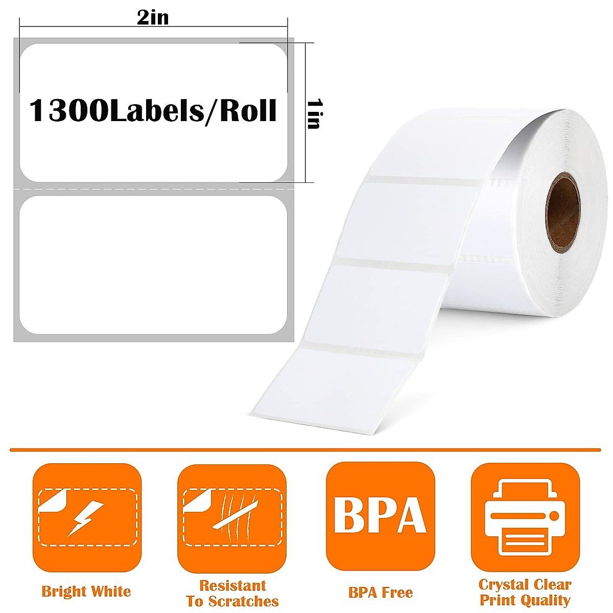 12 Rolls of 1300 2"x1" Direct Thermal Labels for UPC Barcodes, Perforated Address Labels, Thermal Paper Self-Adhesive Label Stickers Tape Compatible with Rollo & Zebra Desktop Printers (12 Rolls)