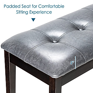 GORELAX Upholstered Dining Bench Seat with PU Leather, Button-Tufted Ottoman Accent Bench w/Rubber Wood Legs, End of Bed Bench for Bedroom, Entryway Bench for Living Room, Hallway (Grey)