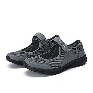 Fululuer Women's Breathable Mary Jane Shoes Buckle Casual Walking Slip On Sneakers Air Cushion Nurse Shoes Comfortable Mesh Velcro Walking Shoes Outdoors Lightweight Breathable Slip On Sneakers