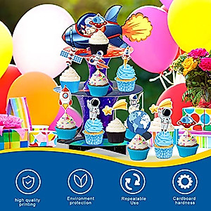 25 Pieces Space Cupcake Topper Decorations Set 24 Pcs Outer Space Cupcake Toppers with Space Party Favors Cupcake Stand Space Themed Baby Shower for Kids Boys Space Birthday Party Supplies