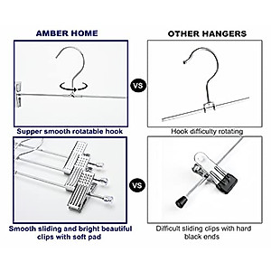 Amber Home Metal Pants Hangers with Clips 50 Pack, Heavy Duty Metal Skirt Hangers with 2-Adjustable Clips, Bottom Hangers for Shorts, Jeans, Trousers (50)