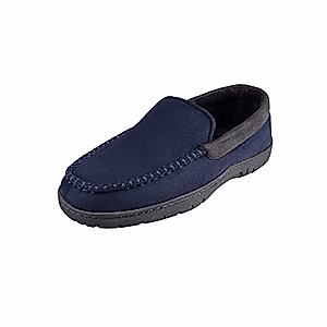 Hanes Men's Moccasin Slipper House Shoe With Indoor Outdoor Memory Foam Sole Fresh Iq Odor Protection, Navy, Large