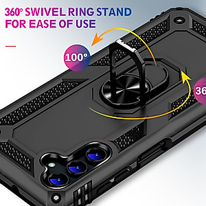 for Samsung Galaxy S23 FE Case with Screen Protector, Military Grade Rugged Shockproof Heavy Duty Galaxy S23 FE Protective Cover for Samsung S23 FE 5G Magnetic Ring Kickstand Phone Case (Black)