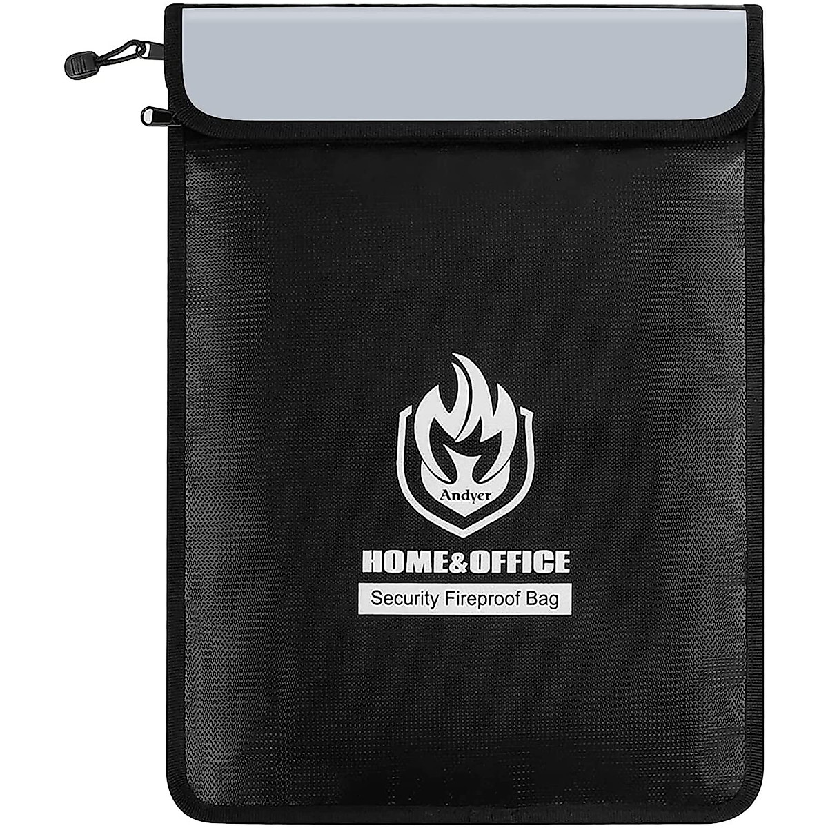 Upgraded Two Pockets Fireproof Document Bag (2000℉), andyer 15”x 11”Waterproof Fireproof Money Bag with Zipper, Waterproof Holder Pouch Fire Safe Bag for Valuables, Legal Documents (Jet Black)