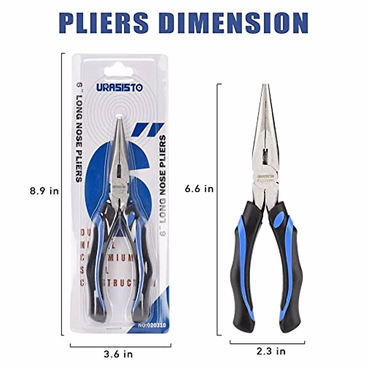 URASISTO 6-Inch Long Needle-Nose Side Cutting Pliers with Heavy Duty Nickel Chromium Steel Construction