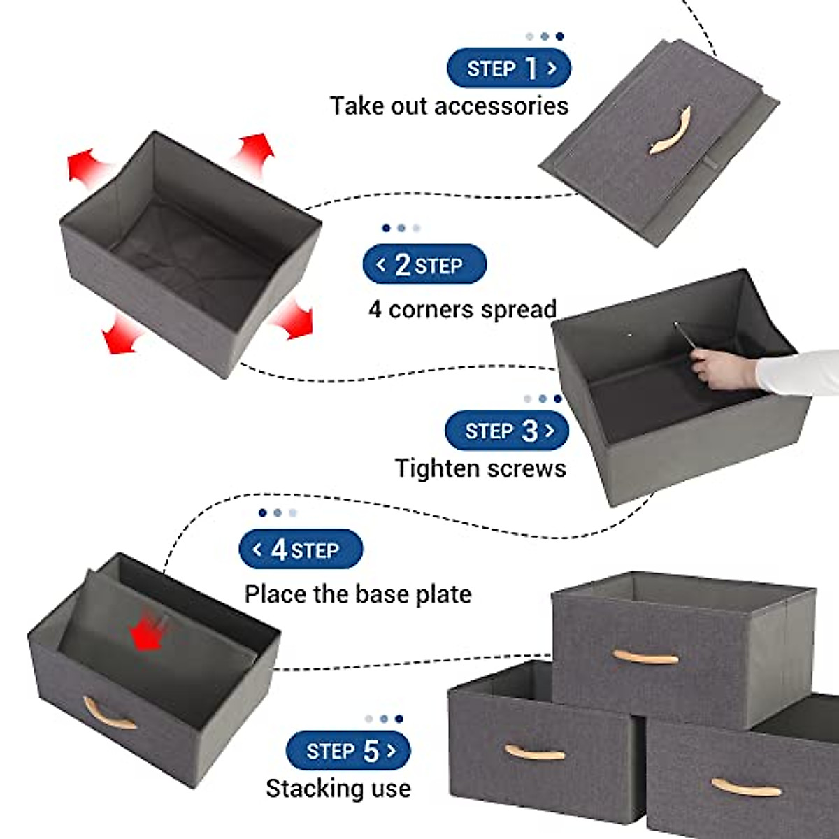 STORAGE MANIAC Storage Bins Extra Large, Foldable Storage Baskets with Handle, Fabric Clothes Storage Boxes for Shelves for Organizing Closet Shelf Nursery Toy 15.35"W x 11.4"D x 8"H, Grey 3-Pack