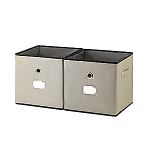 Furnhome Fabric Storage Cubes Bins with Labels, Foldable Storage Cubes with Handles, Washable Cube Storage Bins 13 x 13, Square Storage Bins for Cube Organizer for Shelf, Bedroom, Closet-set of 2, Beige