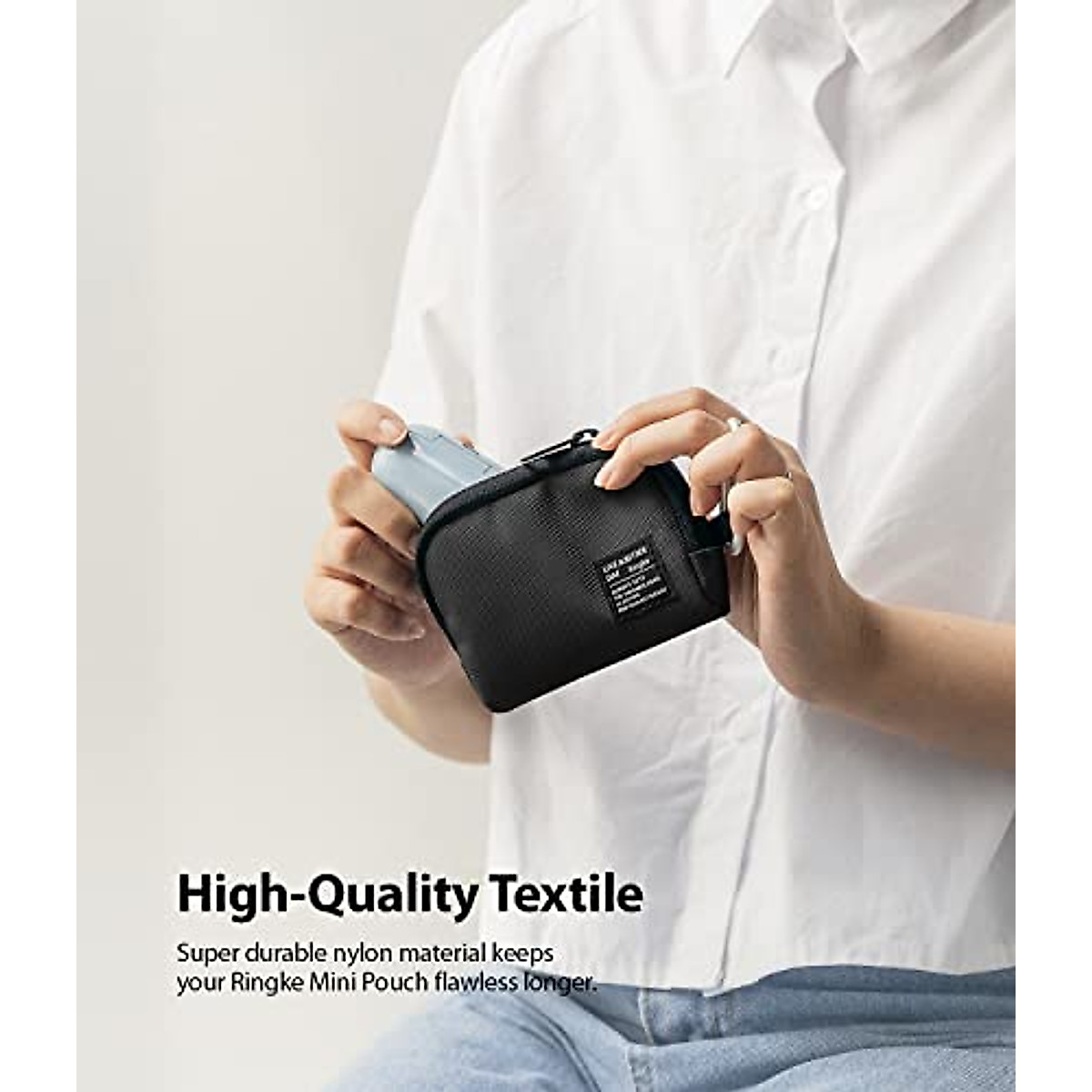 Ringke Mini Pouch [Half Pocket] Nylon Carrying Pouch Small Bag for AirPods, Galaxy Buds, Earphones, Cards, ID - Black