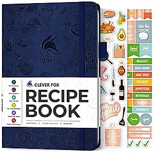 Clever Fox Recipe Book - Make Your Own Family Cookbook & Blank Recipe Notebook Organizer, Empty Cooking Journal to Write in Recipes, A5 Hardcover, Stores 60 Recipes - Dark Blue