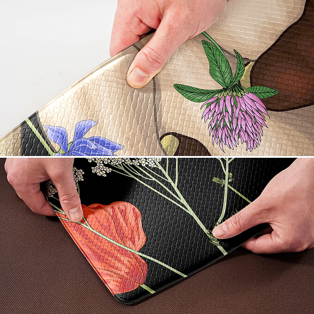 FNLNDO Mushroom Kitchen Rugs and Mats Green Mushroom Kitchen Decor Anti Fatigue Kitchen Floor Mat Set of 2 Non-Skid Washable Kitchen Runner Rug for Kitchen Sink Laundry