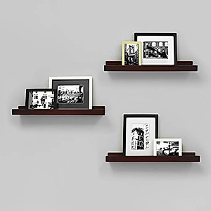Kiera Grace Set of Four Edge Simple & Classic Decorative Engineered Wood Floating Wall-Mounted Picture Frame Shelves for Home, Room, & Office, 23" L x 4" W x 2" H, Brown