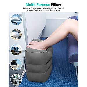 BLABOK Inflatable Foot Rest for Air Travel, Airplane Footrest Adjustable Height Travel Foot Pillow Kids Bed,Portable Foot Rest Pillow for Kids & Adults on Plane,Car,Train,Office (Dark Grey)