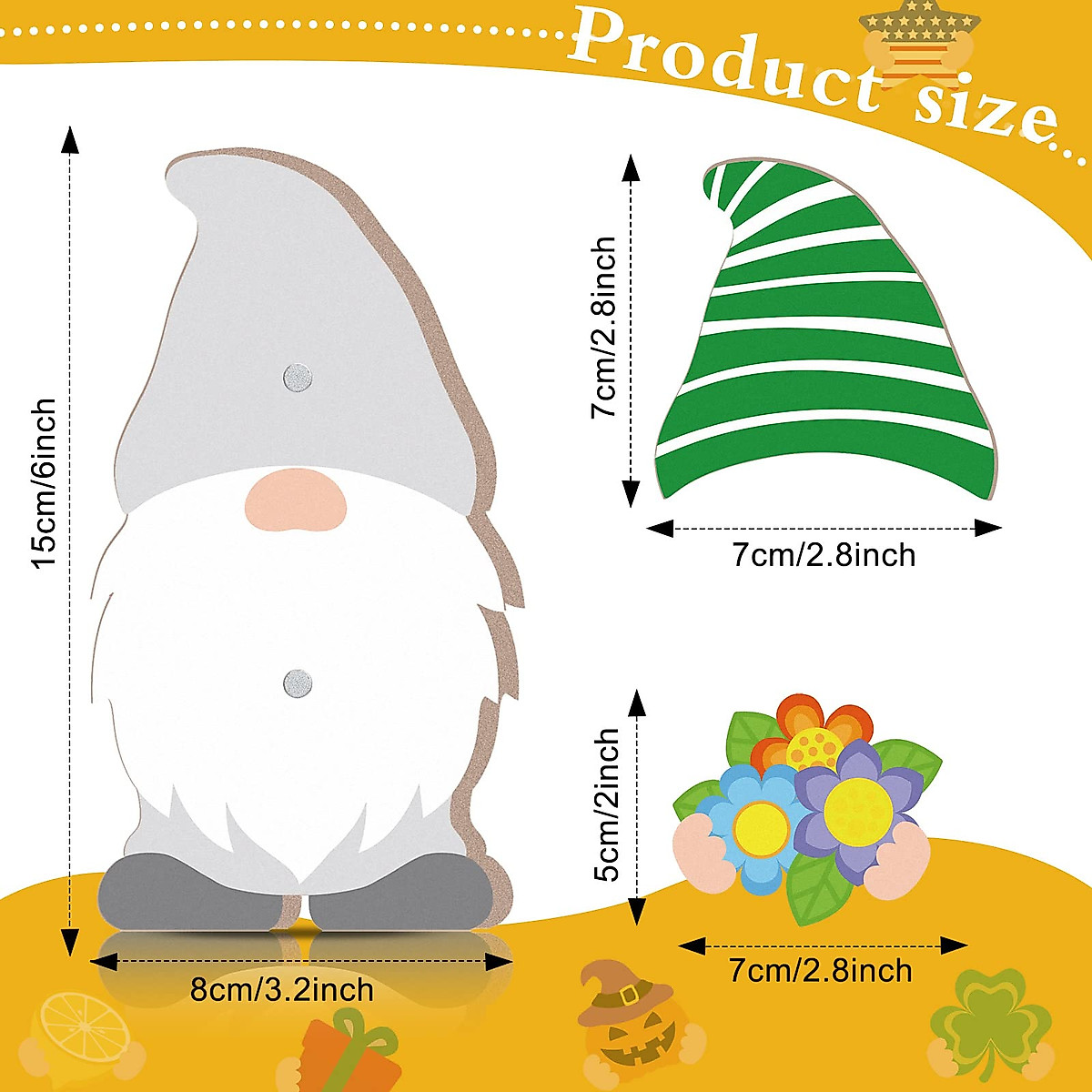 30 Pieces Holiday Interchangeable Easter Wooden Gnome Decor DIY Saint Patrick Seasonal Tiered Tray Decoration with Magnet Swappable Detachable Hats Changeable Welcome Sign for Home