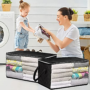 ASANMEYO 6 Pack Clothes Storage, Foldable Blanket Storage Bags, Clothing Storage Containers, Organization and Storage with Lid and Handle, Closet Organizers for Bedroom,Comforters, Toys, Bedding,Black