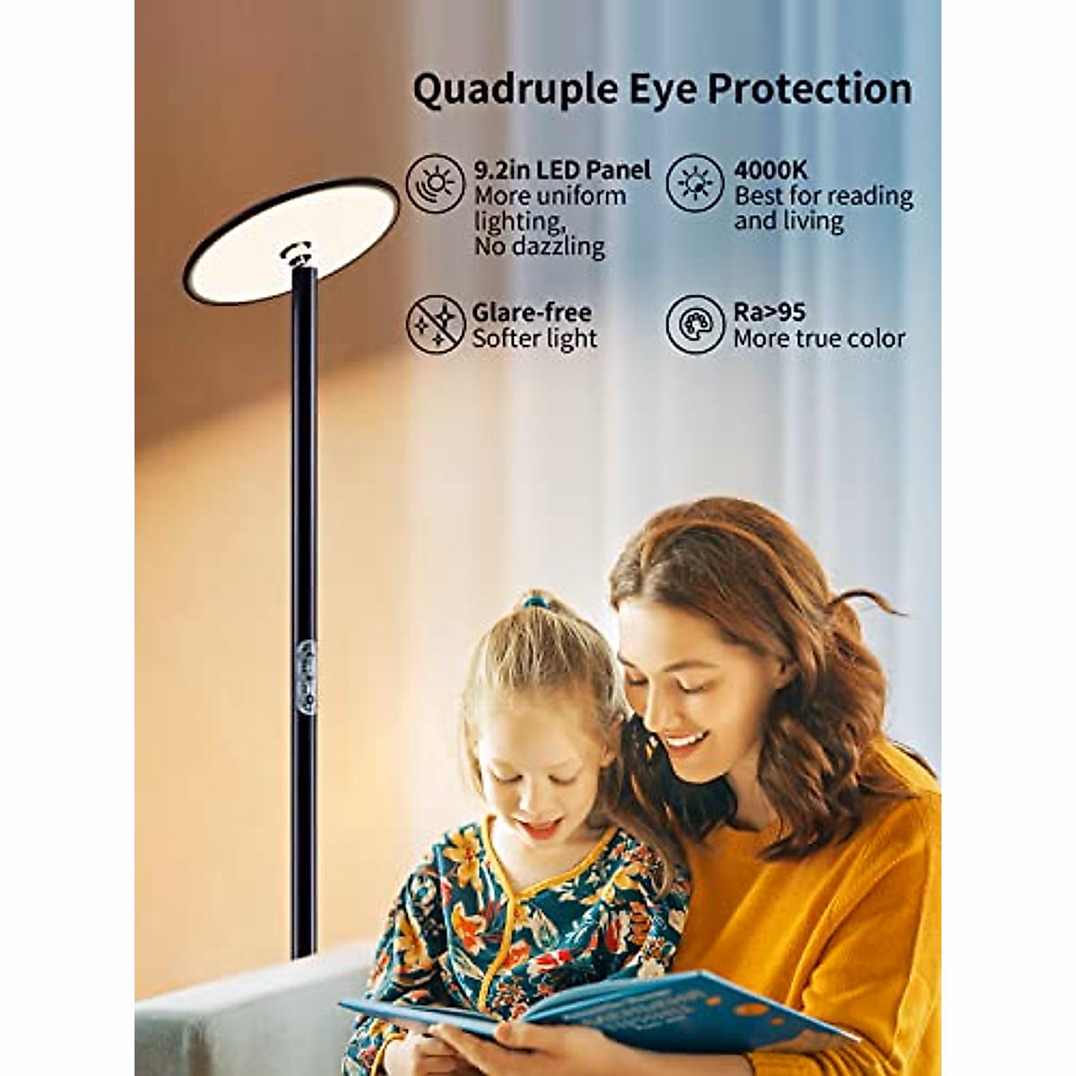 chiphy Floor Lamp, All Metal Standing Lamp, 40W/2600LM Dimmable Grow Light, Eye Protection Natural Sunlight, 69" Heights Adjustable Tall Lamp for Living Room,Bedroom,Reading,Piano,Sofa