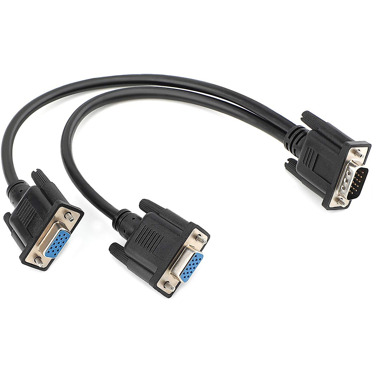 SAISN VGA Y Splitter Cable, VGA 1 Male to VGA 2 Female Adapter Cable Dual VGA Monitor Y Cable for Screen Duplication - 1 Feet, Black (No Screen Extension)