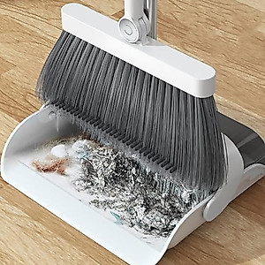 Broom with Dustpan Combo Set Brooms and Dustpan SetDouble-Layer Scraper Foldable Dustpan Non-Stick Hair Dustpan Sweeping Brooms 180-degree Rotatable Vertical Storage Broom Set Dust Pan and Broom Set