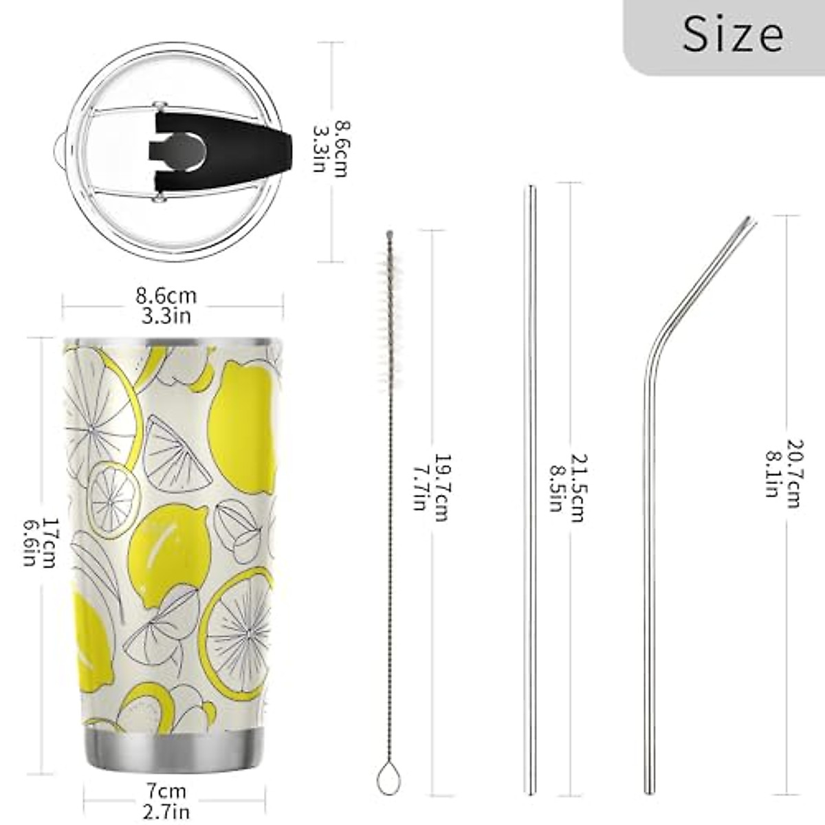 HXshaoye Sketch lemon yellow summer Stainless Steel reusable coffee cups with lids with Straw Leak Resistant Flip leak proof coffee travel mug for café cute cup 20 oz vaso para cafe 20oz