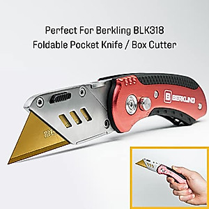 Berkling Utility Knife Blades Titanium Fully Plated 50-Pack With Dispenser, SK2H Laser Sharpened Hardened, Ultra 3X Sharper and 15X More Durable, Standard T-Shape for Most of Cutters & Knives