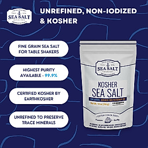 Kosher Sea Salt, Fine Grain Kosher Salt, Replacement for Table Salt, Non-Iodized, All-Natural, No Additives (14 oz Bag) - Sea Salt Superstore