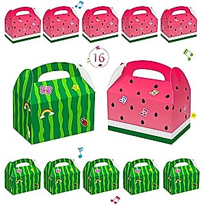 16 Pcs Cartoon Melon Party Candy Bags, Goodie Gift Boxes for Kids Boys Girls J Watermelon Birthday Party Supplies Decorations Favors