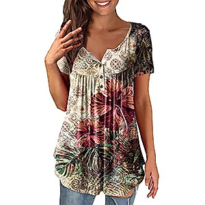 Women Tunic Tops Short Sleeve Shirts Botton Up for Leggings Casual Ruched Blouses Clothes Women Short Sleeve Sleep Tops,Graphic Tees for Women Black and Gold