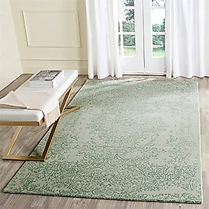 SAFAVIEH Restoration Vintage Collection Area Rug - 8' x 10', Grey & Turquoise, Handmade Distressed Wool, Ideal for High Traffic Areas in Living Room, Bedroom (RVT105C)