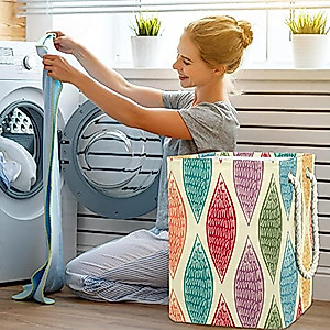 Waterproof Laundry Baskets Tall Sturdy Foldable Abstract Hand Drawn Colorful Spindle Print Hamper for Adult Kids Teen Boys Girls in Bedrooms Bathroom