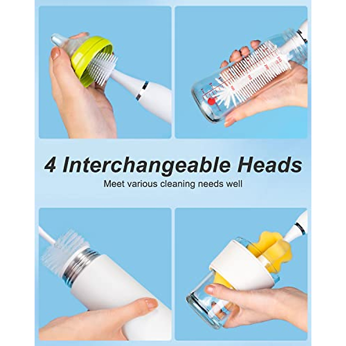 Electric Bottle Brush Set, Baby Bottle Cleaner Brush with Replaceable Brush Head, Electric Baby Bottle Brush for Water/Milk Bottles Cleaning, Water Bottle Cleaner for Pregnant Women,New Moms