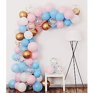 Gender Reveal Balloon Garland Kit, Gender Reveal Party Supplies Balloons Backdrop Including Light Blue Pink Gold Confetti Balloons for Gender Reveal Party Decorations