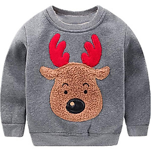 Toddler Boys Christmas Sweatshirts Long Sleeve Pullover Shirts Reindeer Sweaters Xmas Cartoon Tee Sport Tops 4t Gray