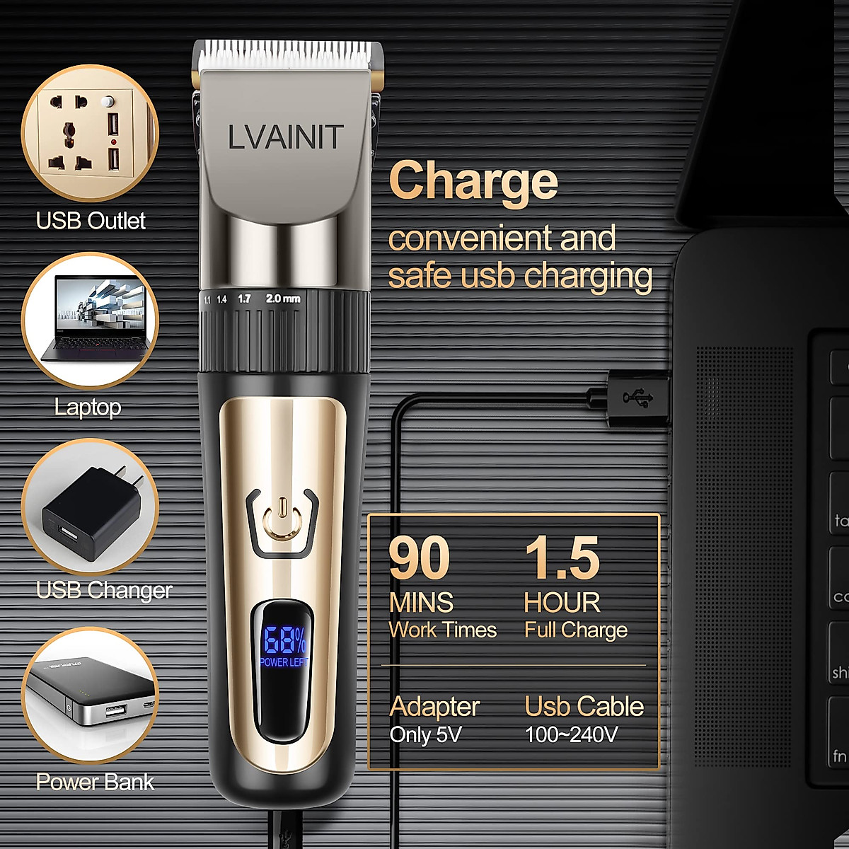 LVAINIT Hair Clippers for Men, Cordless LCD Rechargeable Hair Trimmer Beard Trimmer for Men, Men's Grooming Kit for Hair, Face, Beard, Professional Electric Barber Clippers