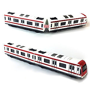 VANTIYAUS Train Model, 4pcs Car Set Alloy City Rail Subway Train Model,1/64 Scale Alloy Subway/Car Model, Red White