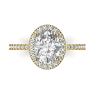 2.27 Ct Oval Cut Clear Simulated Diamond 14K Yellow Gold Solitaire with Accents Engagement Promise Bridal Ring Size 9