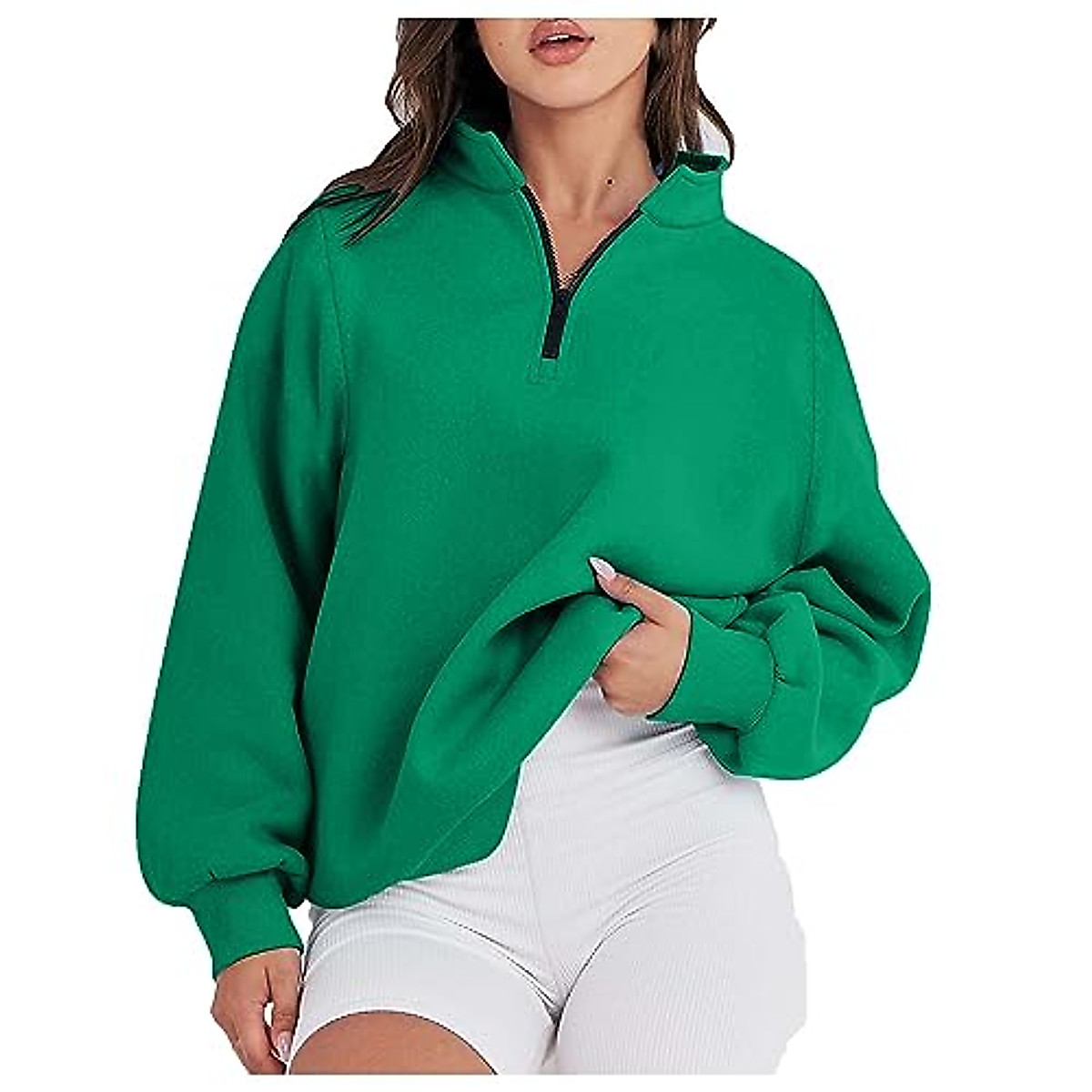 sweatshirt for women hoodies Womens 2023 Tredny Fall Zip Up Fleece Sweatshirt Puff Sleeve Pullover Tops Long Sleeve Fall Teen Girl Y2K Hoodies Green 2XL
