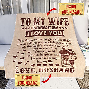 Personalized To My Wife Throw Blanket, Gift To My Wife Blanket From Husband, Never Forget That I Love You, Love Letter Blanket, Customized Name, Custom Blanket for Valentine’s Day, Anniversary