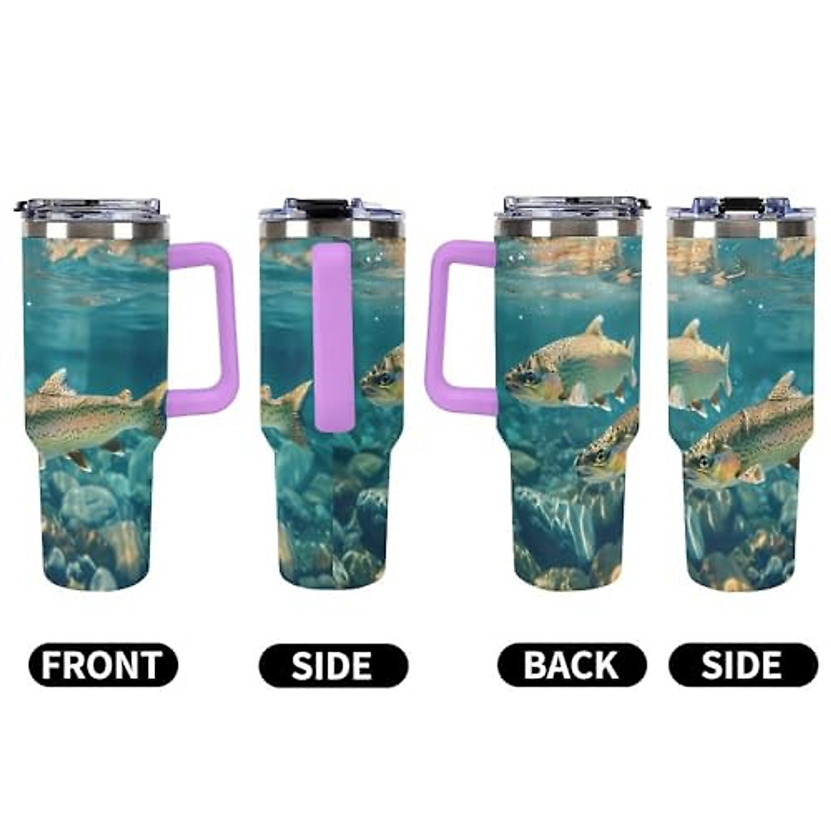 Trout 40 Oz Tumbler Insulated Stainless Steel Water Bottle Travel Mug Car Cup with Handle And Straw