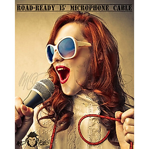 Mophead 15-Foot Balanced XLR Microphone Cable - 3-Pin XLR Male to XLR Female Pro Grade Double Insulated Tweed Braided (Red and Black Stripes)