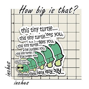 Miraki This Tiny Turtle He Judges You Immensely Sticker, Turtle Sticker, Adorable Sticker, Judgment Sticker, Water Assitant Die-Cut Vinyl Funny Decals for Laptop, Phone, Water Bottles, Kindle Sticker