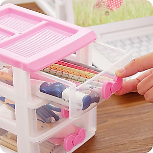 Lovely Girls Receiving Storage Cabinets Box Room Desktop Makeup Organizer With Three-tier Desk Receiving Drawers N Pink Bowknot