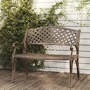 WEHUOSIF Patio Bench 40.2" Cast Aluminum,Back Chair,Garden Bench, Backyard Benches,Yard Bench,Park Bench,Farmhouse Bench,Outdoor Furniture,for Patio, Porch, Backyard, Bronze