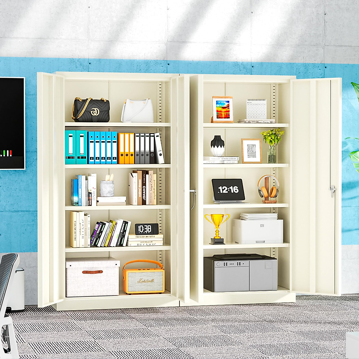 Superday Locking Metal Cabinet 72"×36"×18", Tall Storage Cabinet with 2 Doors and 4 Shelves, Large Metal Steel Utility Cabinet for Garage Tool Office File Pantry (Putty)